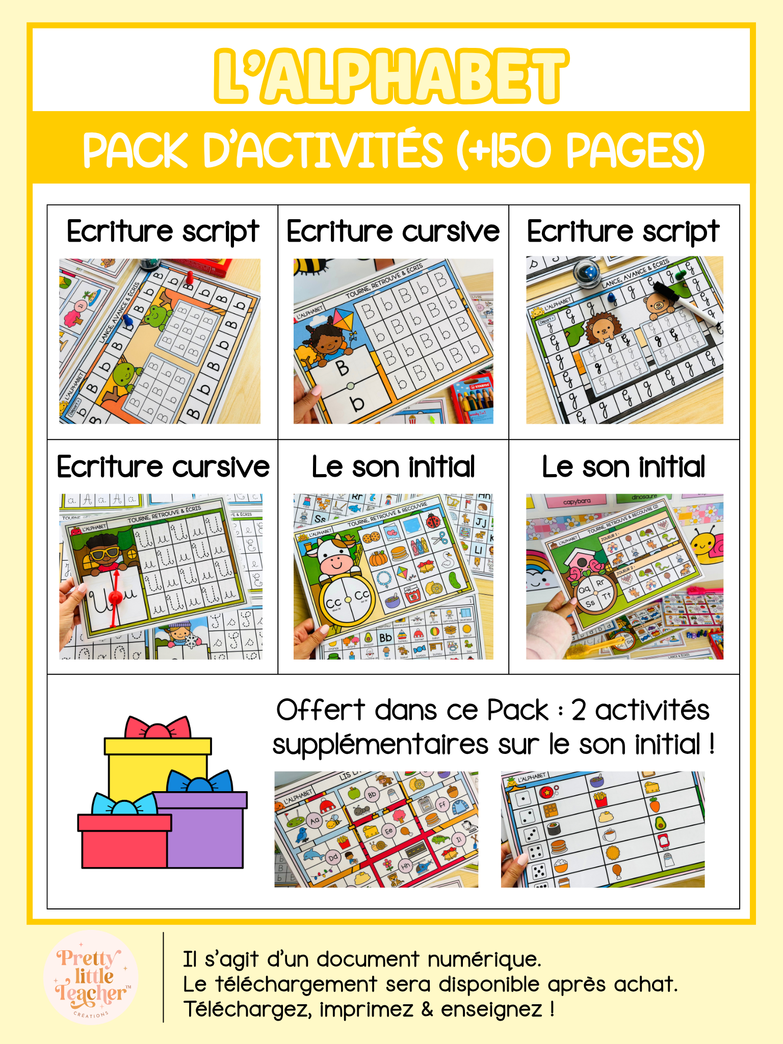 Pack d'activités sur l'alphabet : écriture des lettres et son initial ...