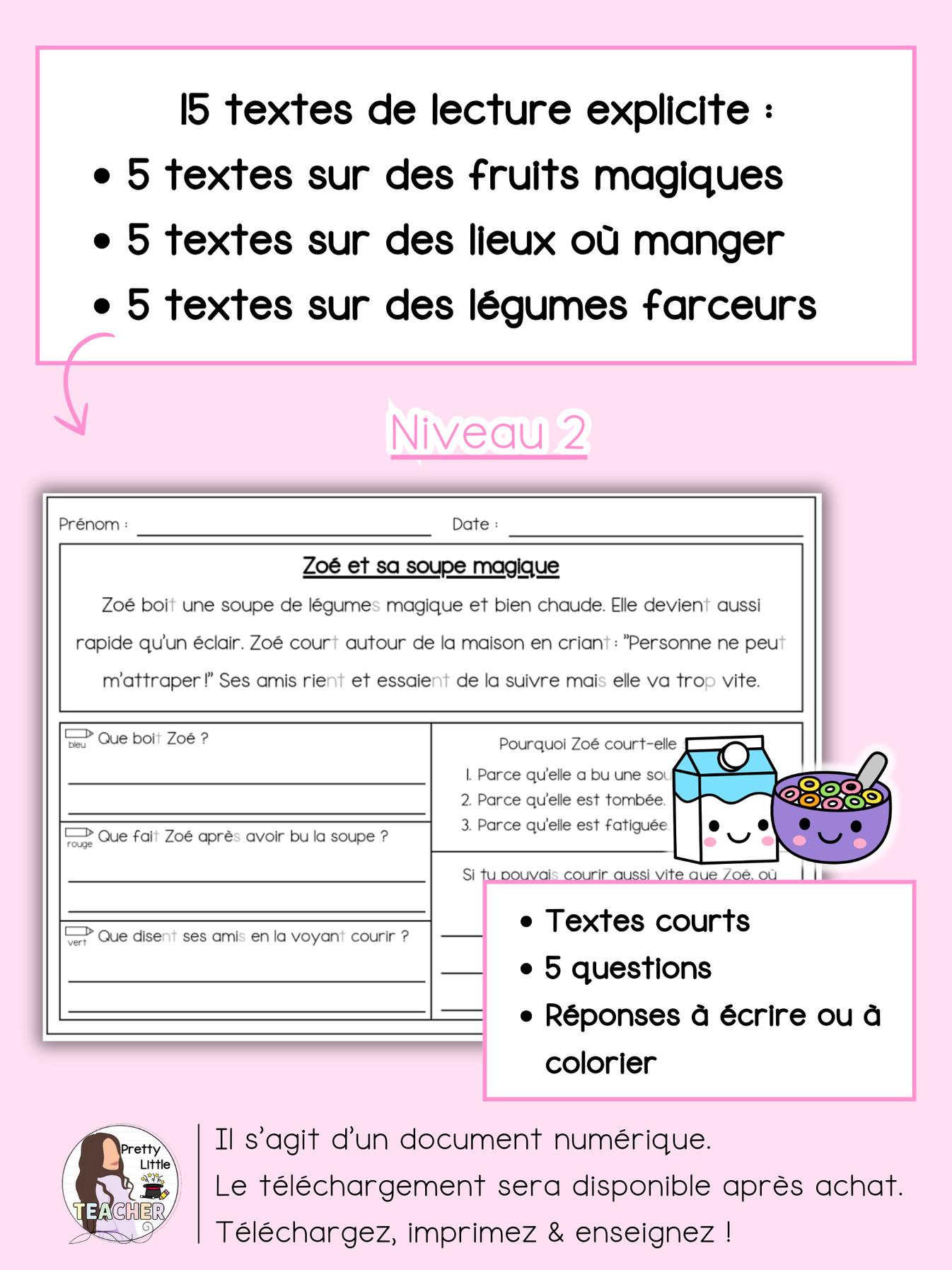 Lecture niveau 2 sur la nourriture – Pretty Little Teacher